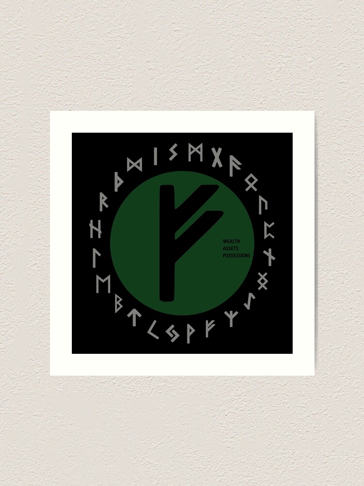 "Green Fehu Elder Futhark Rune Symbol" Art Print for Sale by depicg ...
