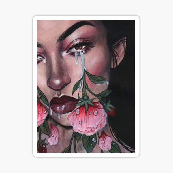 "Sad depressed crying girl / flowers " Sticker for Sale by Emixa1 ...