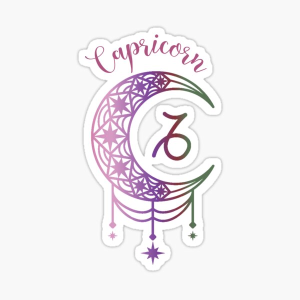 "Capricorn Zodiac Crescent Moon With Astrology Symbol" Sticker for Sale ...