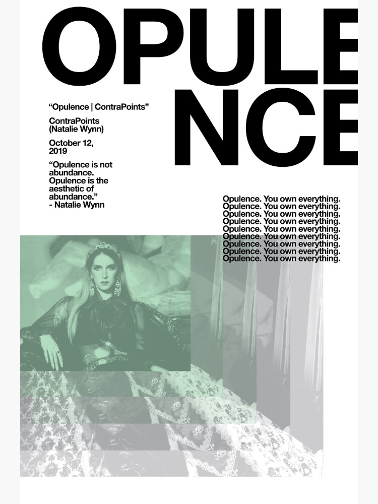 "Opulence by ContraPoints Print" Sticker for Sale by cjkcolenutt ...