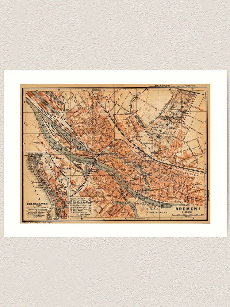 "Vintage Map of Bremen Germany (1910)" Art Print by BravuraMedia ...