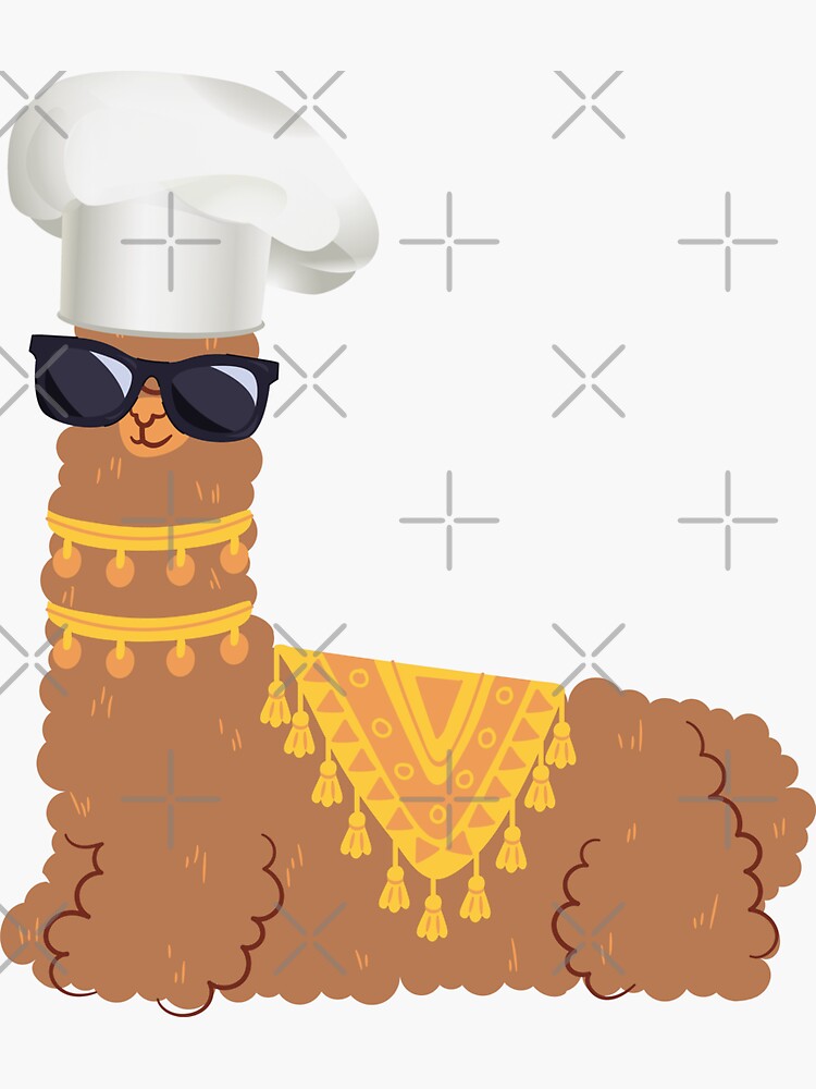 "Llama Chef Wearing Sunglasses Llama Lovers" Sticker for Sale by ...