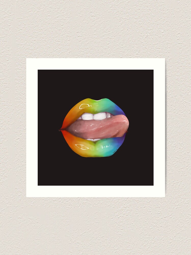 Gay Pride Rainbow Shiny Tongue Lips Art Print For Sale By