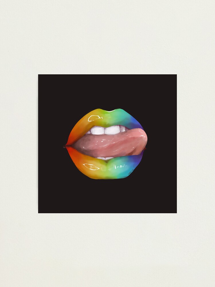 Gay Pride Rainbow Shiny Tongue Lips Photographic Print By