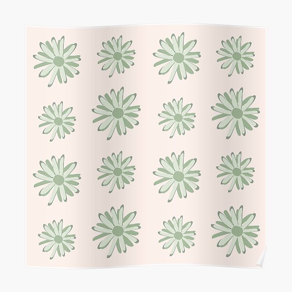 "Sage Green Flower Print W/ Light Pink Background" Poster for Sale by ...