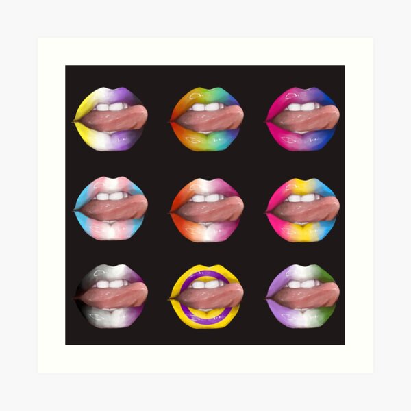Lgbtq Gay Pride Rainbow Shiny Tongue Lips Pack Art Print By