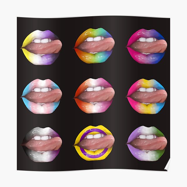 Lgbtq Gay Pride Rainbow Shiny Tongue Lips Pack Poster For Sale By