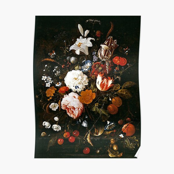 " Flowers In A Glass Vase With Fruit by Jan Davidsz. de Heem" Poster by ...