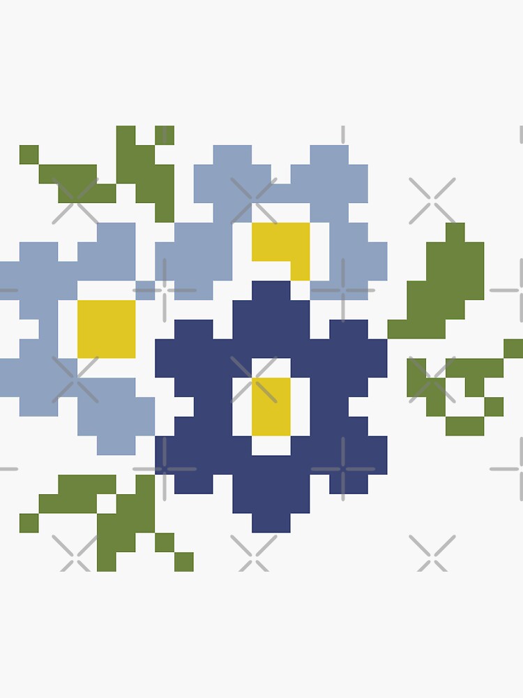 "BLUE FLOWERS Pixel Art" Sticker by omarshdesigns | Redbubble