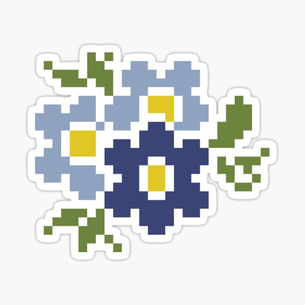 "BLUE FLOWERS Pixel Art" Sticker by omarshdesigns | Redbubble