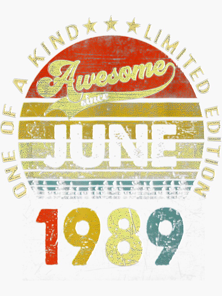 "32nd Birthday Decorations June 1989 Men Women 32 Years Old" Sticker by ...