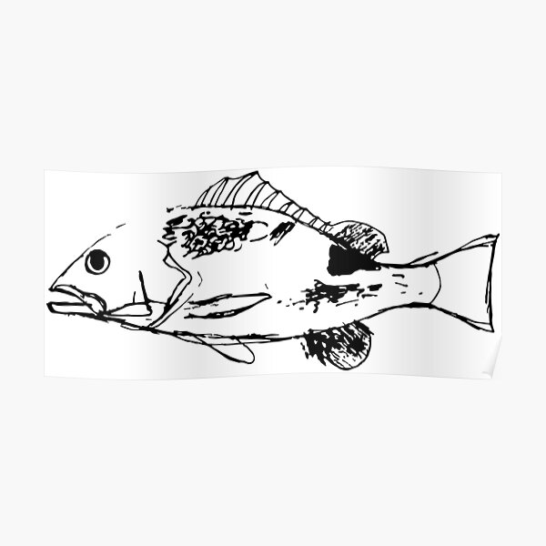 "Black illustration of a fingermark fish on a plain white background ...