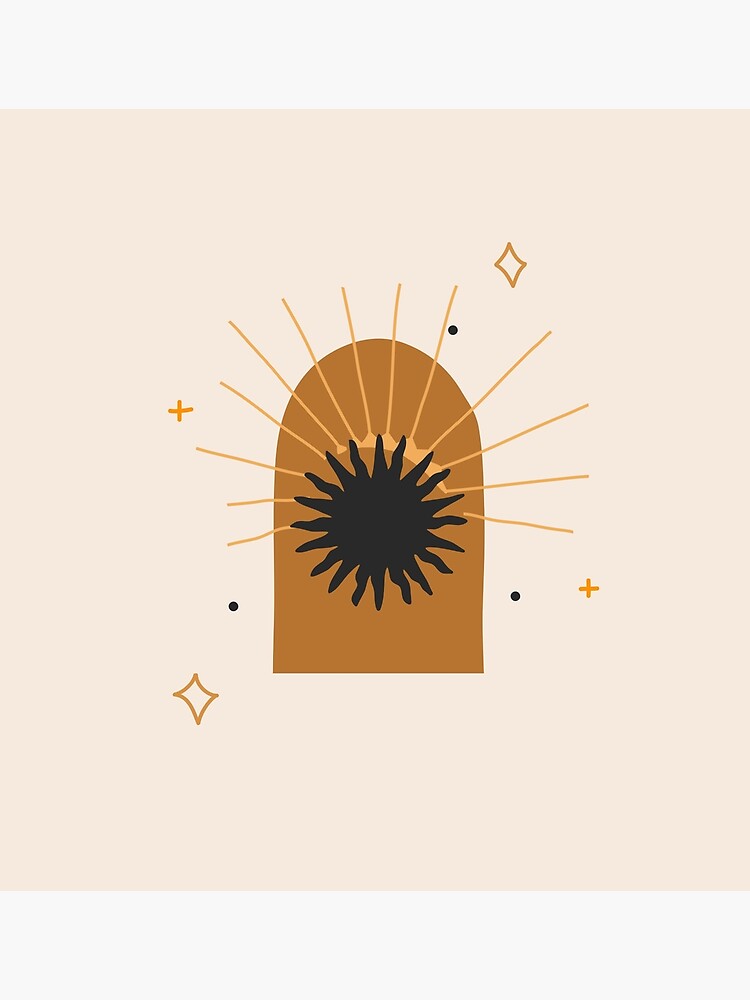 " Boho abstract graphic illustration with gold sun in arch , magic line ...