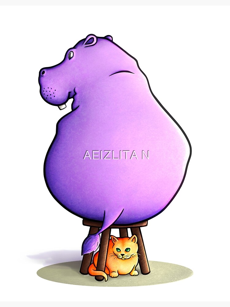 "Hippo and Kitty Cat Illustration" Poster by Aeizlita-Etsy | Redbubble