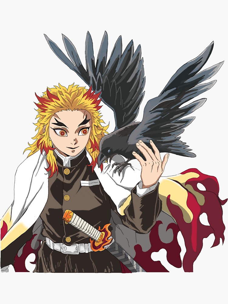 Pegatina «Kyojuro Rengoku y su cazador de demonios cuervo» de Sevacii ...