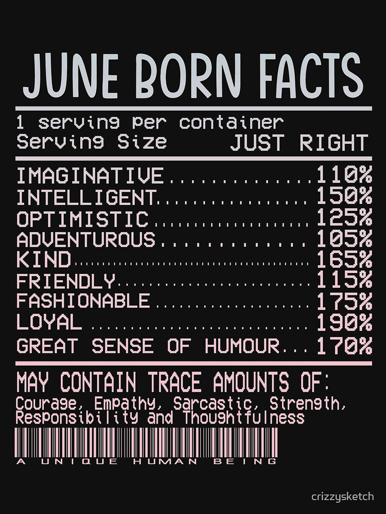"June Born Facts Quote" T-shirt for Sale by crizzysketch | Redbubble ...