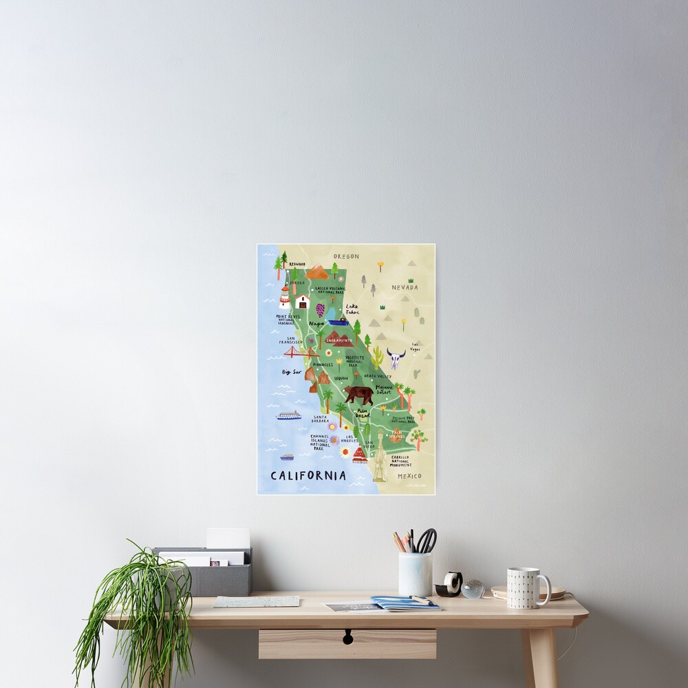 "" USA: California - National Parks and Landmarks Map ..." Poster for ...