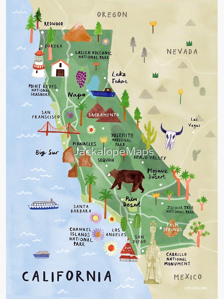 "" USA: California - National Parks and Landmarks Map ..." Poster for ...