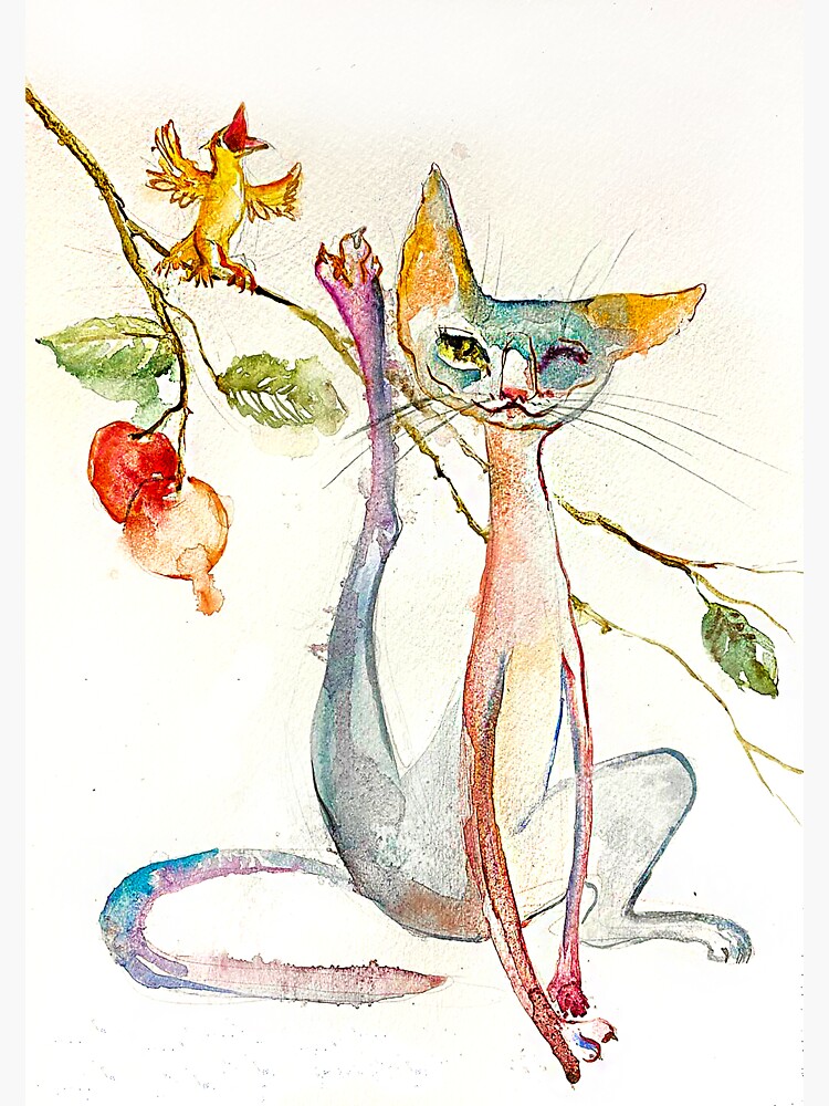 Pegatina «Gracioso gato gracioso flaco con un pájaro.» de Art-Antares ...