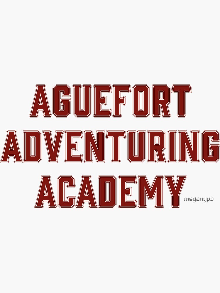 "Aguefort Adventuring Academy text (maroon background)" Sticker for ...