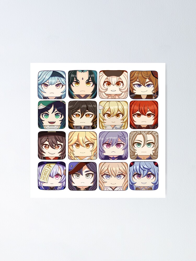 "Genshin Impact chibi grid design" Poster by Confused-Bard | Redbubble