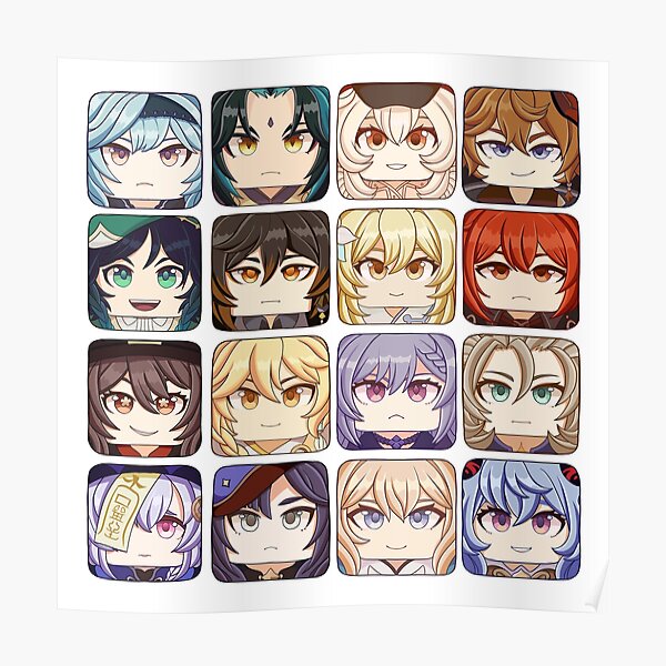 "Genshin Impact chibi grid design" Poster by Confused-Bard | Redbubble