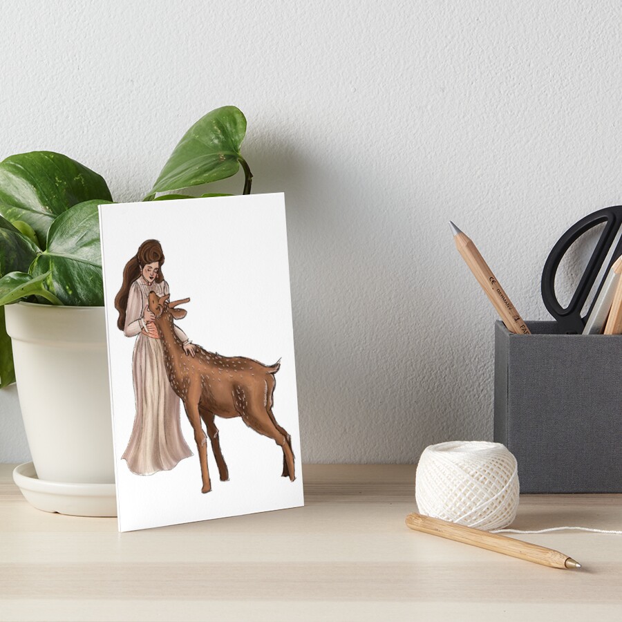 "Cottagecore Woman with Deer" Art Board Print for Sale by mimisstickers ...