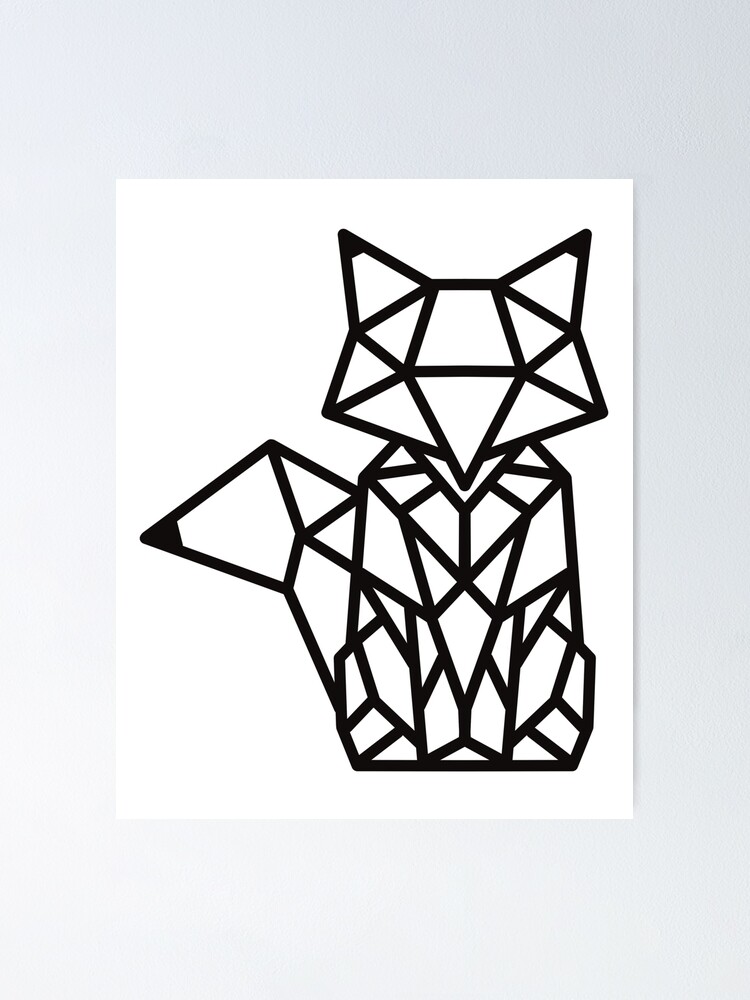 "Geometric Fox drawing in black lines Traditional Tattoo style ...