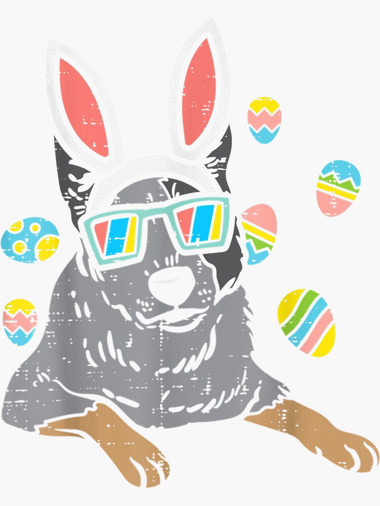 "Heeler Bunny Ears Glasses Easter Eggs Australian" Sticker for Sale by ...
