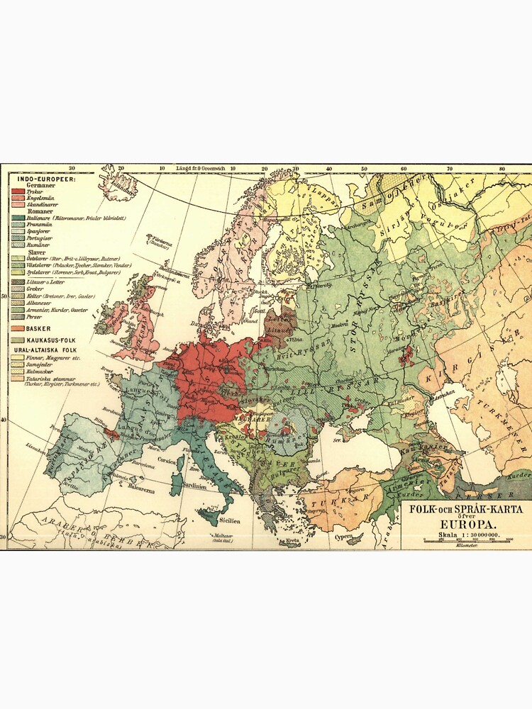 "Vintage Linguistic Map of Europe (1907)" T-shirt for Sale by ...