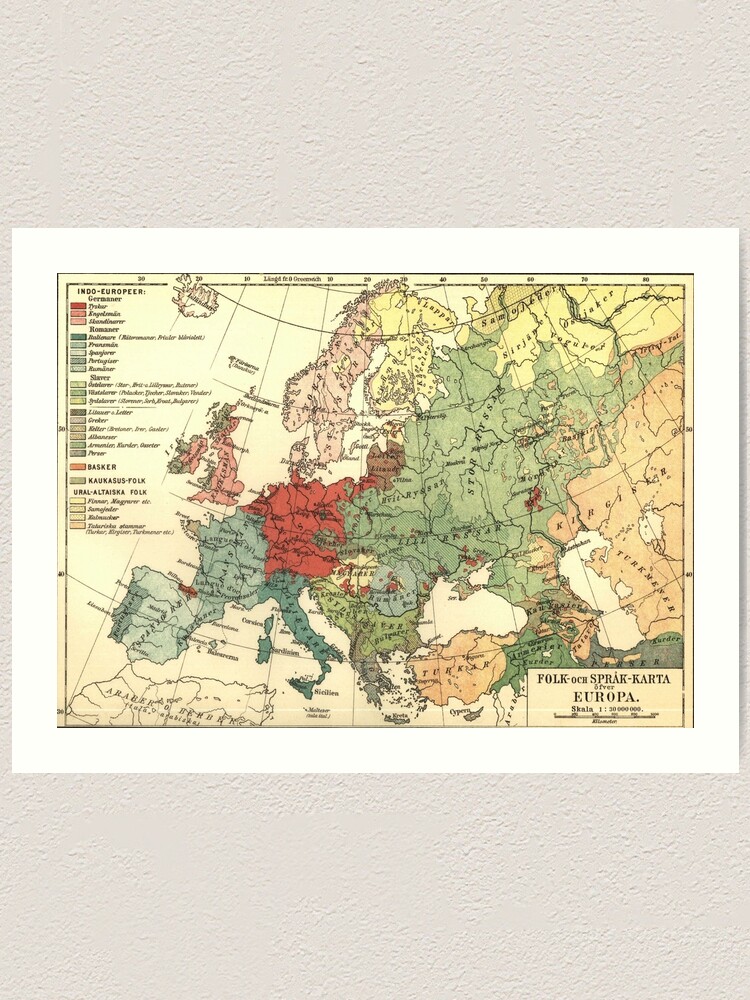 "Vintage Linguistic Map of Europe (1907)" Art Print by BravuraMedia ...