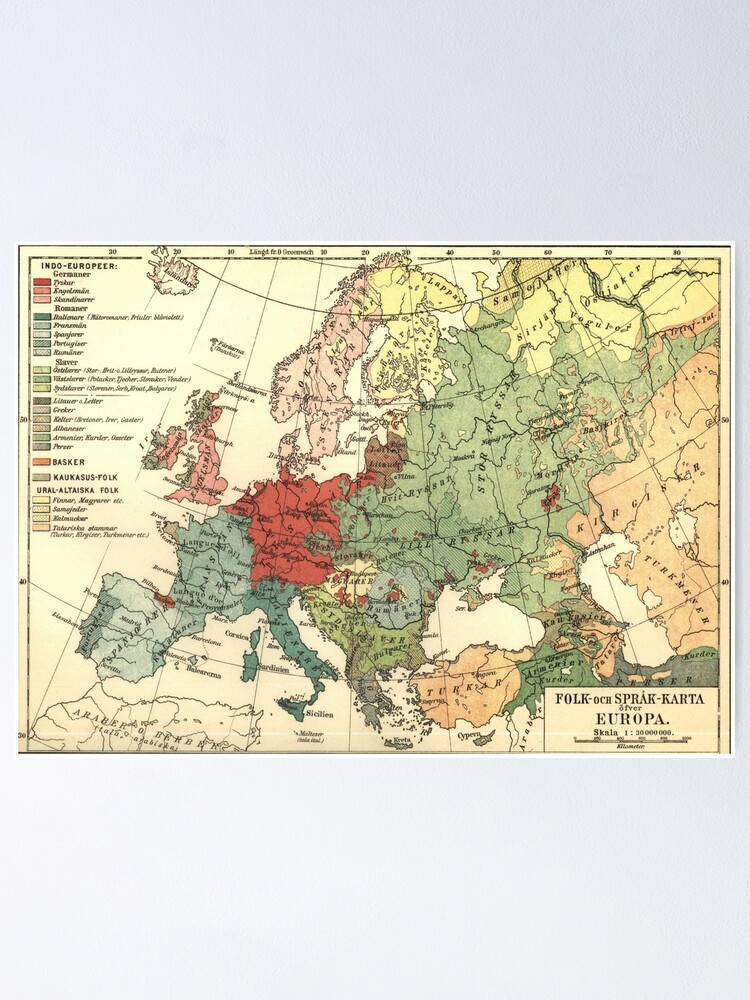 "Vintage Linguistic Map of Europe (1907)" Poster for Sale by ...