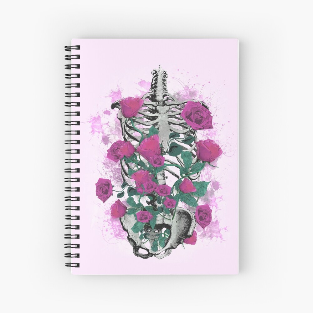 "Botanical pink roses anatomy, rib cage, pelvis, roses skeleton ...