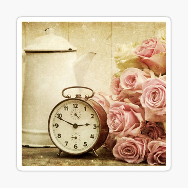 "vintage,shabby chic,retro clock,pitcher,grunge,girly,pink,roses ...