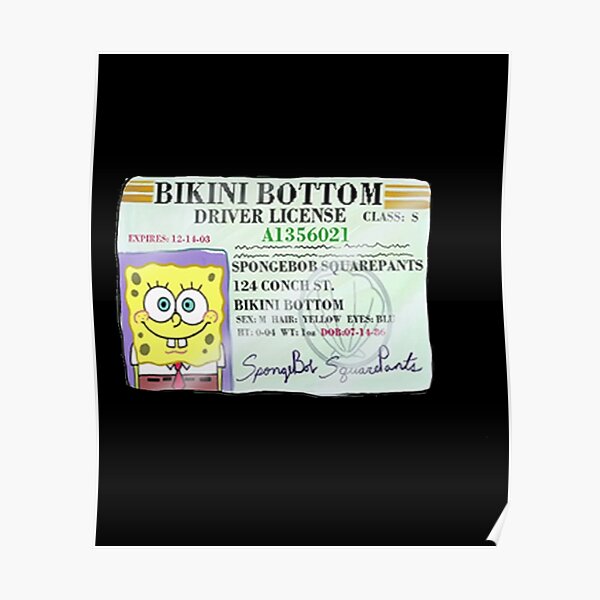 "Spongebob Squarepants Drivers License" Poster for Sale by blcksmth ...