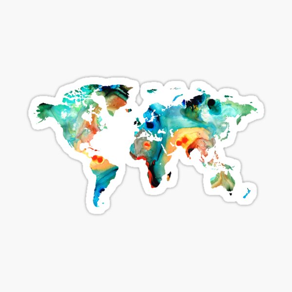 "Map of The World 11 -Colorful Abstract Art" Sticker by SharonCummings ...