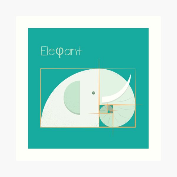 "Elephant Fibonacci Golden ratio Cute funny geek illustration" Art ...