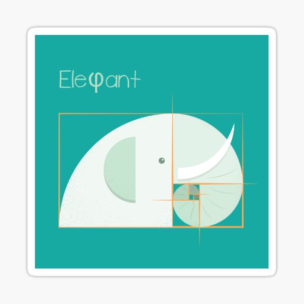 "Elephant Fibonacci Golden ratio Cute funny geek illustration" Sticker ...