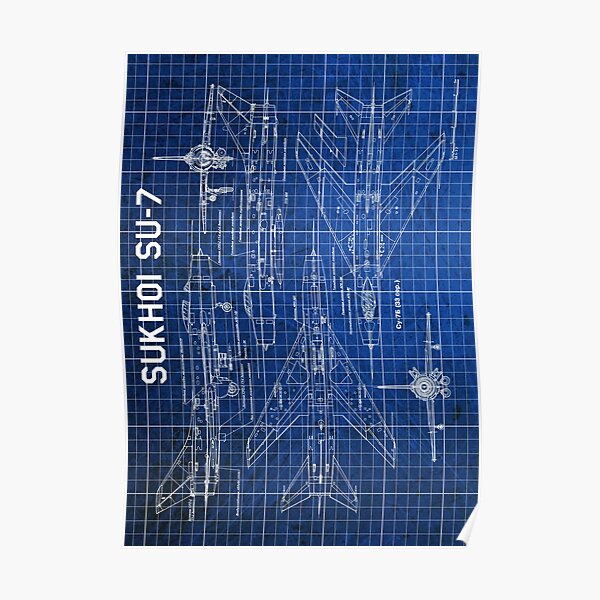 "Vintage Blueprint of Sokhoi SU7 aircraft" Poster for Sale by geoji ...