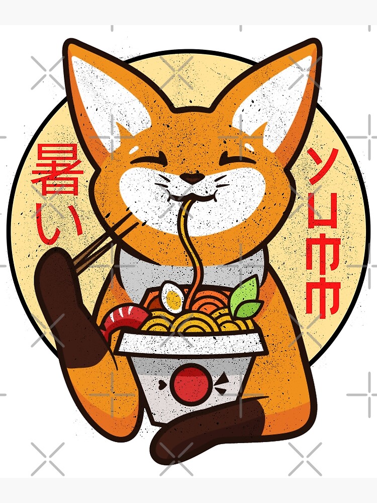 "Fox Eating Ramen Noodles Cute Kawaii Classic" Poster by Teelogic ...