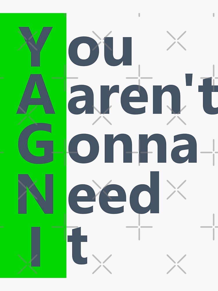 "Yagni clean code" Sticker for Sale by yourgeekside | Redbubble