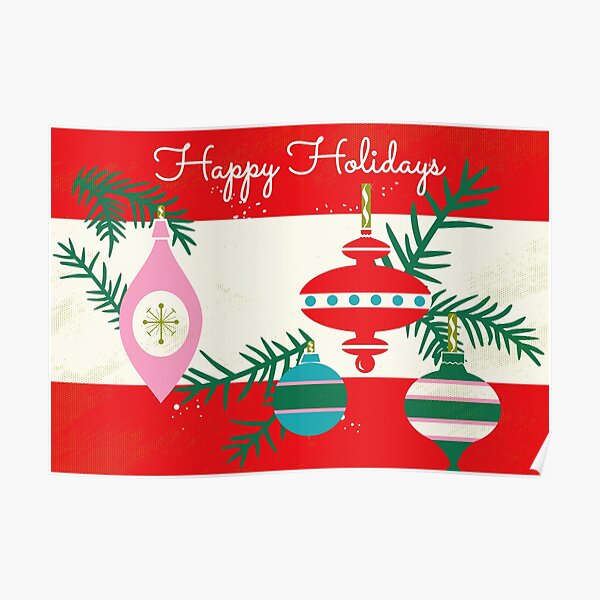 "Mid Century Holiday Card, Custom Illustration, Holiday Design" Poster ...