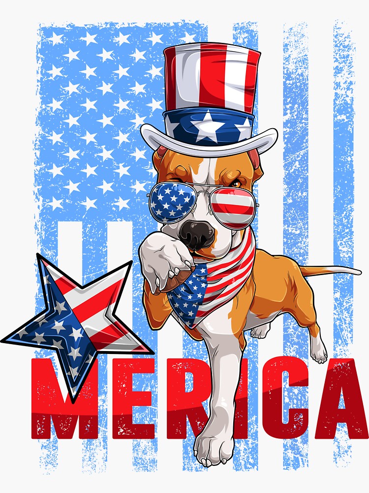 " pitbull dog lover Merica 4th of July Shirts patriotic USA Flag ...