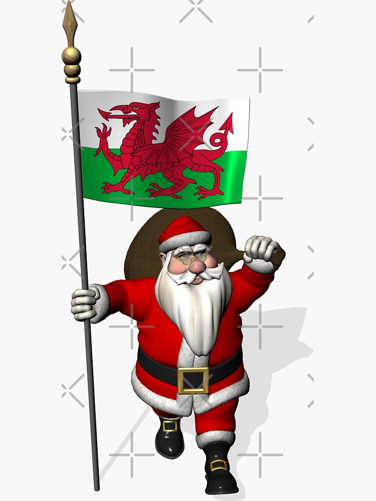 "Santa Claus With Flag Of Wales" Sticker for Sale by Mythos57 | Redbubble