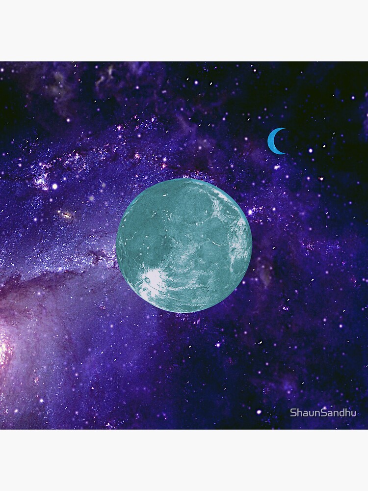 "White/Turquoise Full Moon and Blue Crescent Moon in Purple/Black Outer ...