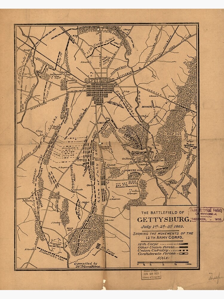 "Vintage Map of The Gettysburg Battlefield (1863)" Art Print for Sale ...