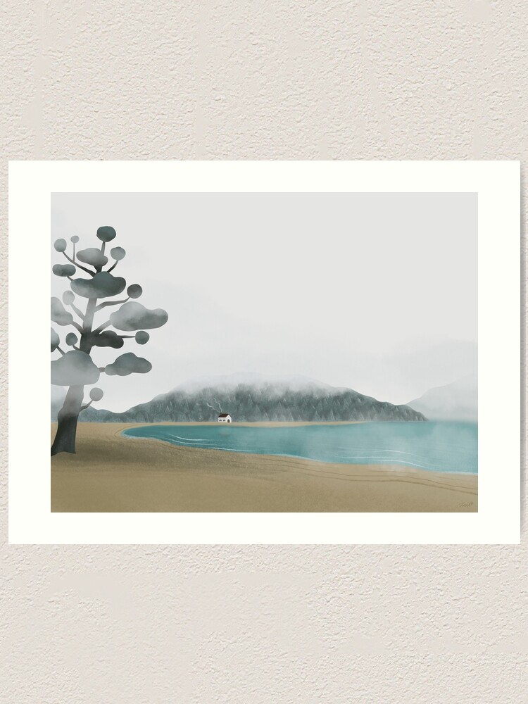 Lámina artística «Casa en el lago Paisaje de la escena de la naturaleza ...