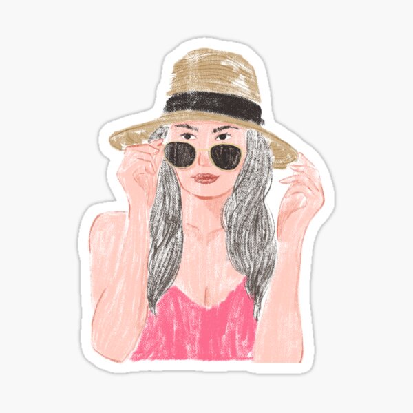 "Summer Girl in Pink Swimsuit" Sticker by DawnSonagi | Redbubble