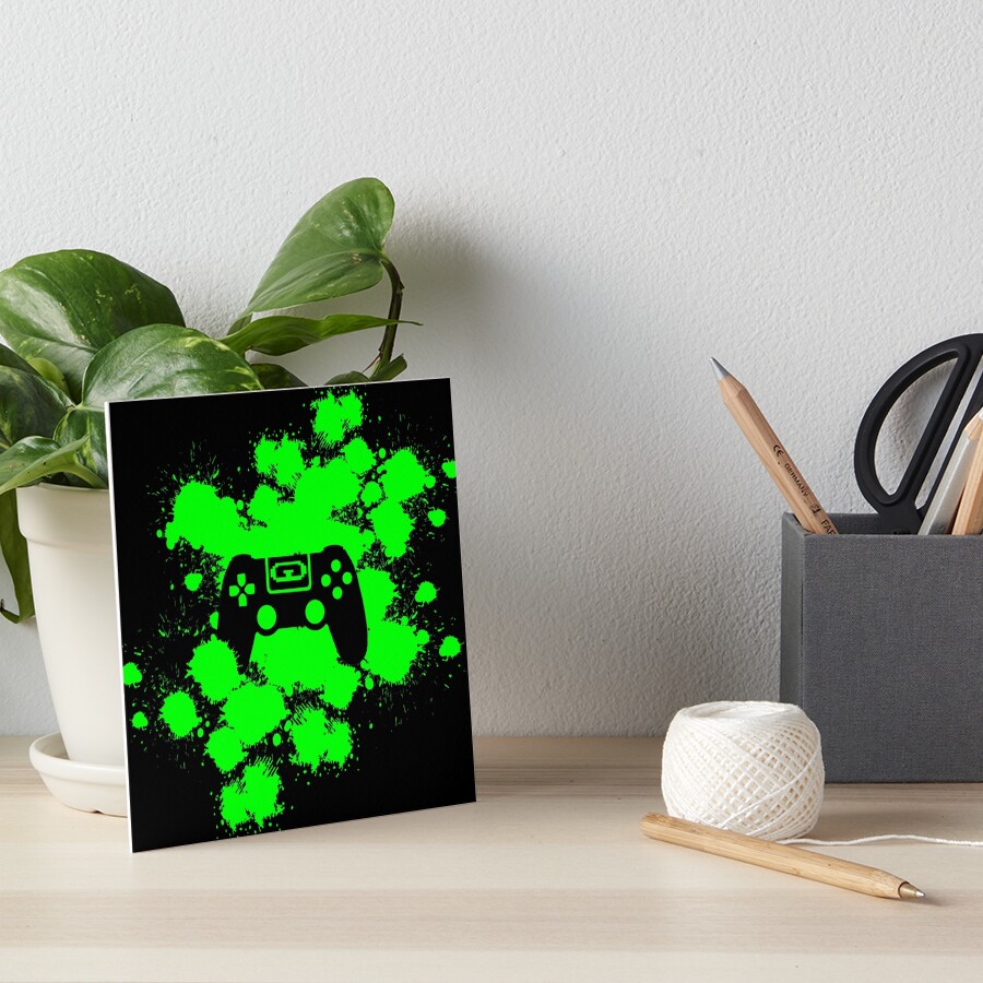 "Neon Green Paint Splatter with Game Controller" Art Board Print for ...