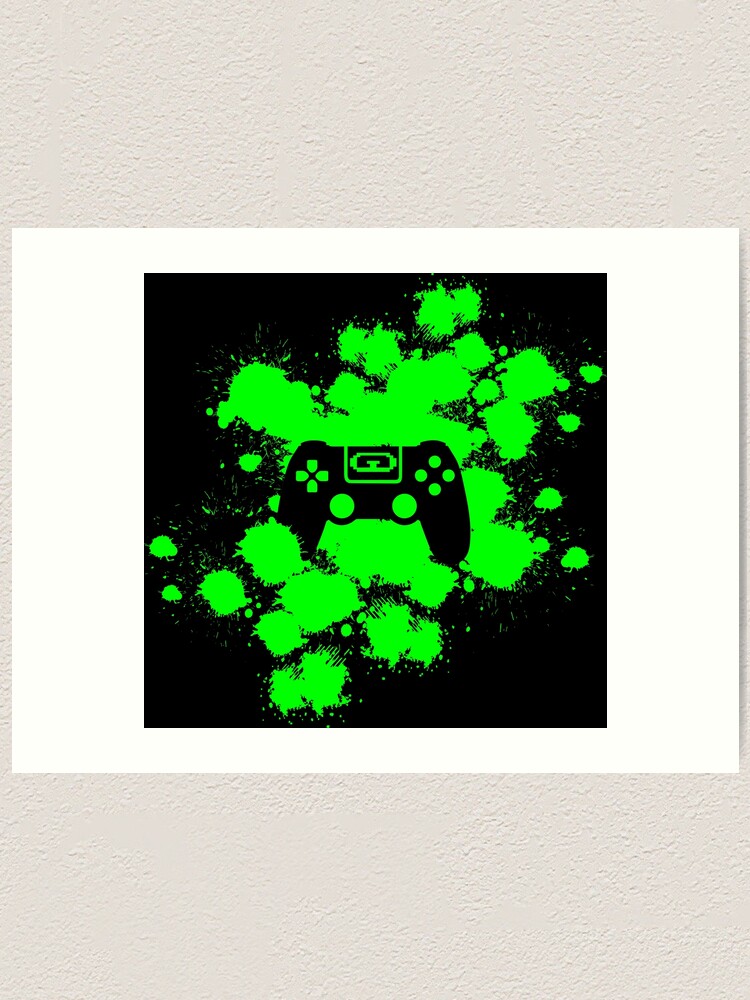 "Neon Green Paint Splatter with Game Controller" Art Print for Sale by ...